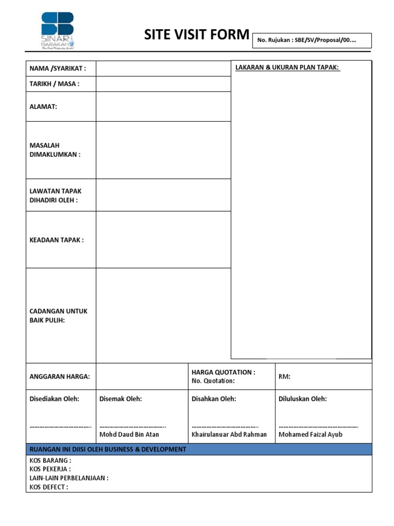 Site Visit Form Pdf