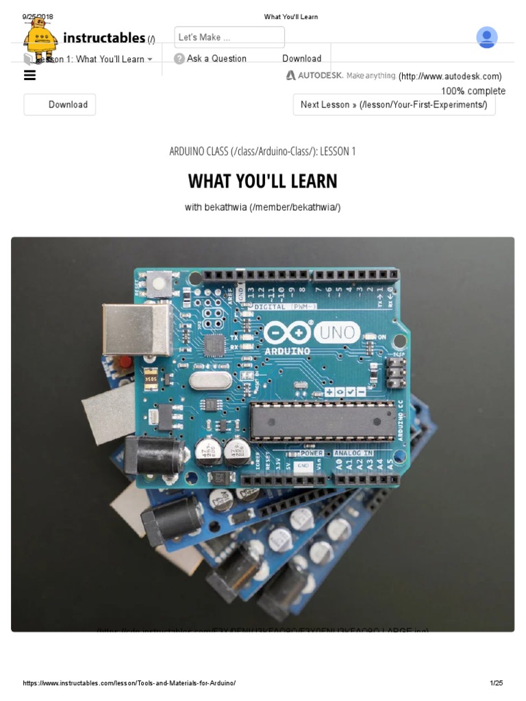 What Youll Learn Arduino Class Classarduino Class Lesson 1 Pdf Arduino Electronic