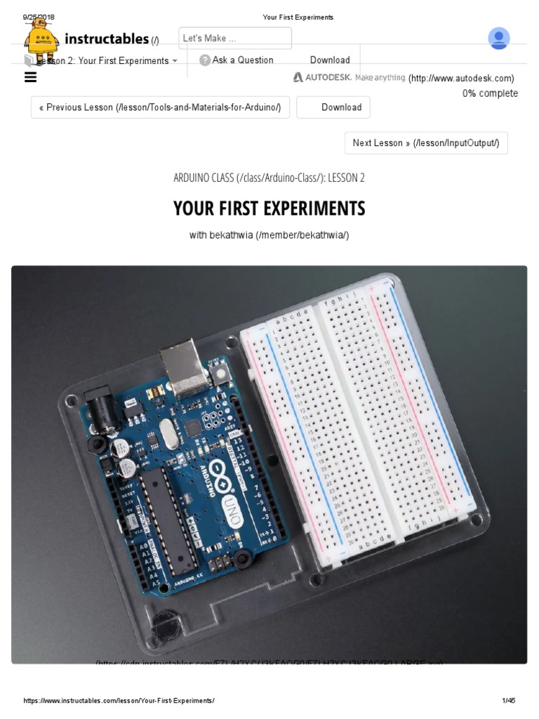 Your First Experiments Arduino Class Classarduino Class Lesson 2 Pdf Arduino 0637