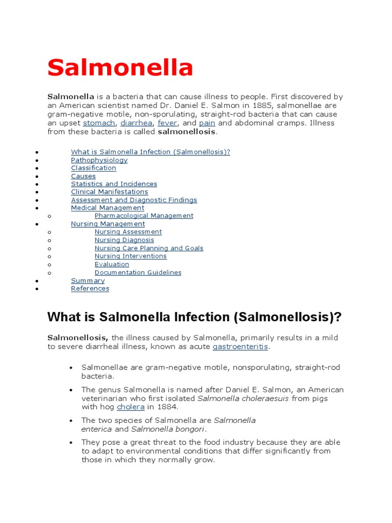 Salmonella Infection Guide | PDF | Salmonella | Diarrhea