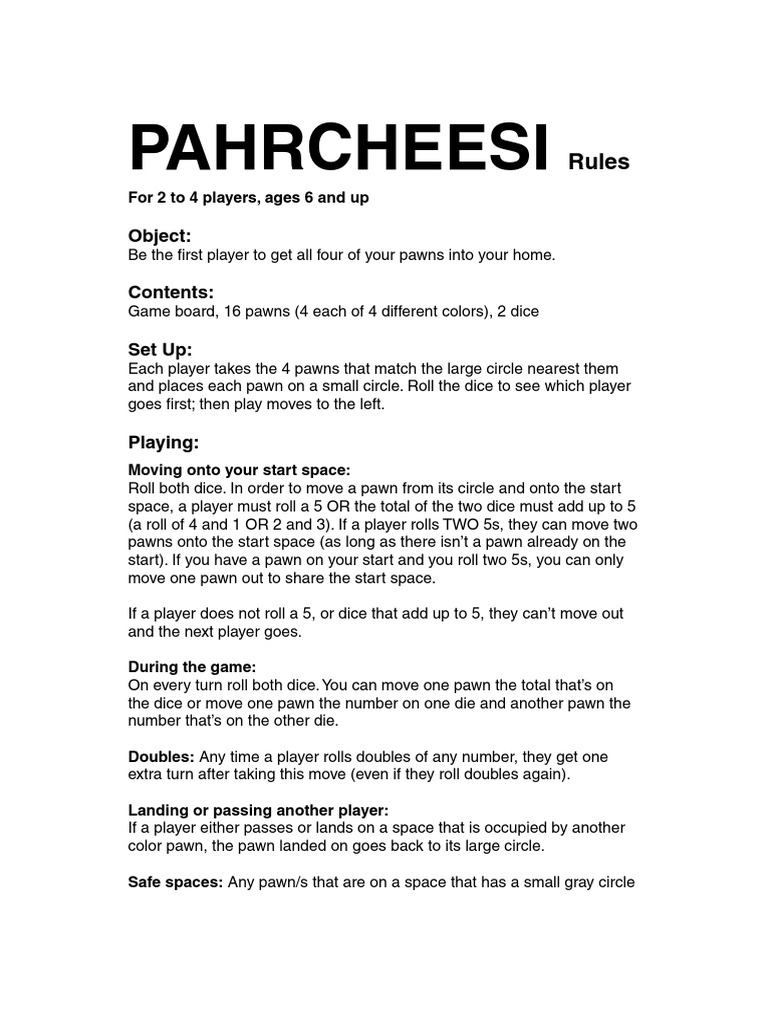 Pahrcheesi Rules | PDF | Gaming | Leisure Activities