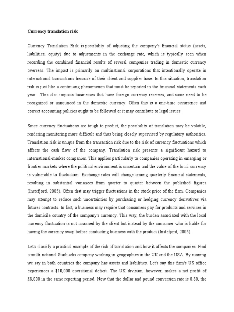 Currency Translation Risk | PDF | Hedge (Finance) | Risk