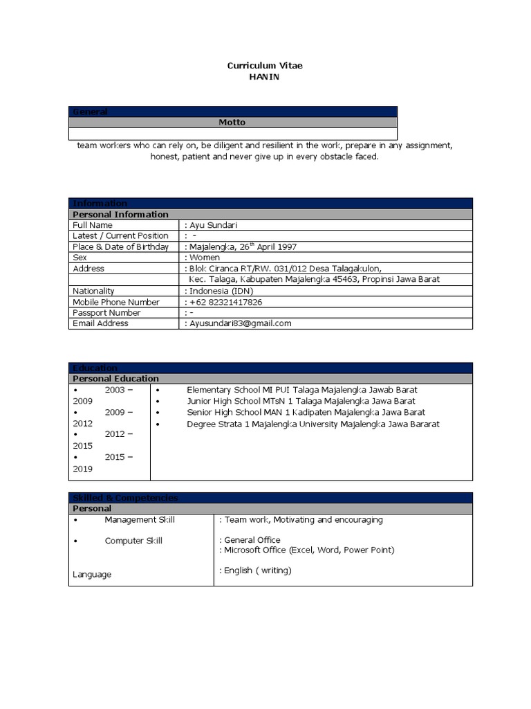 Curriculum Vitae AYU | PDF | Career & Growth