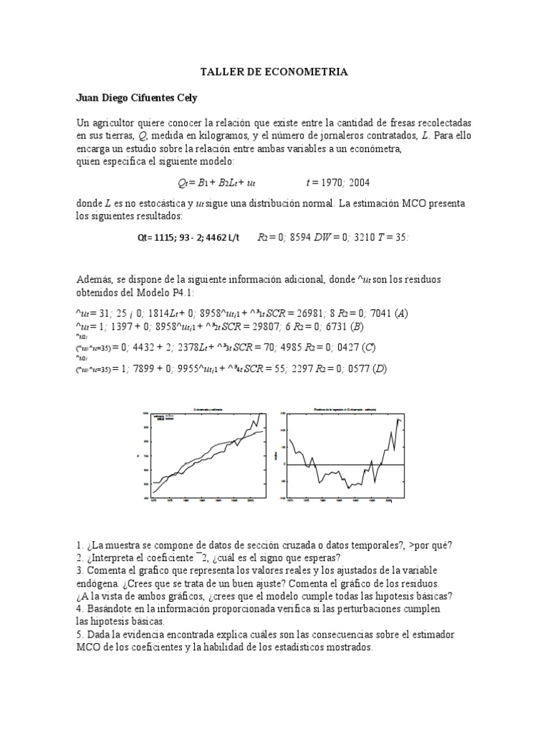 Taller de Econometria | PDF | Mínimos cuadrados ordinarios | Estimador
