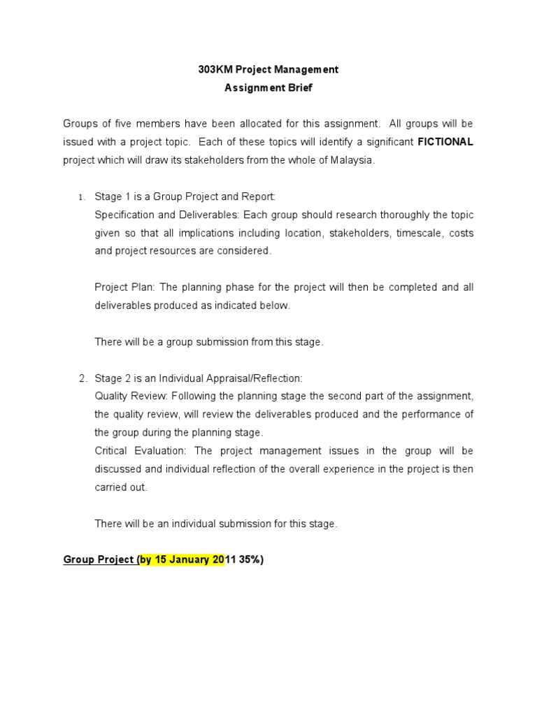 303KM Project Management Assignment Brief | PDF | Project Management ...