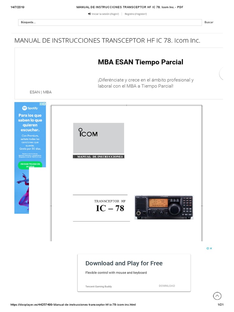 MANUAL DE INSTRUCCIONES TRANSCEPTOR HF IC 78. Icom Inc PDF | PDF ...