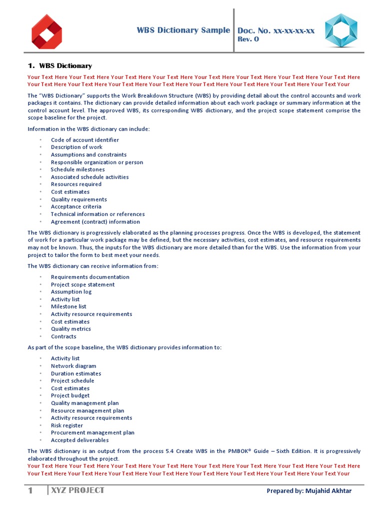 WBS Dictionary - Sample | PDF | Systems Engineering | Projects