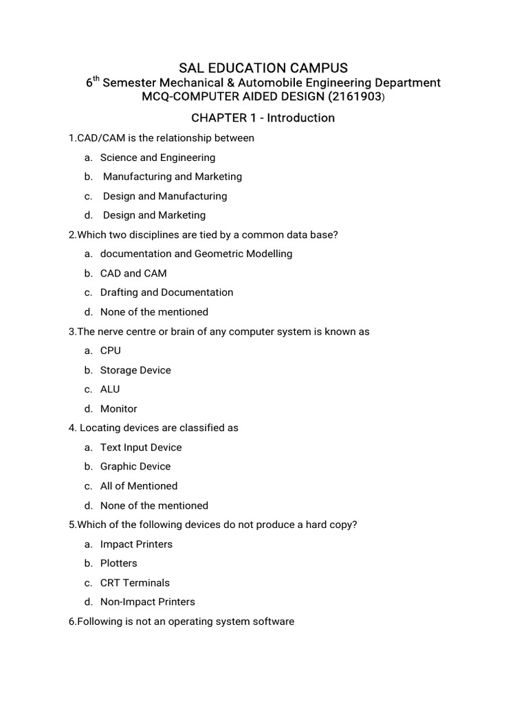 Cad-Mcq-Question Bank PDF | PDF | Teaching Methods & Materials ...