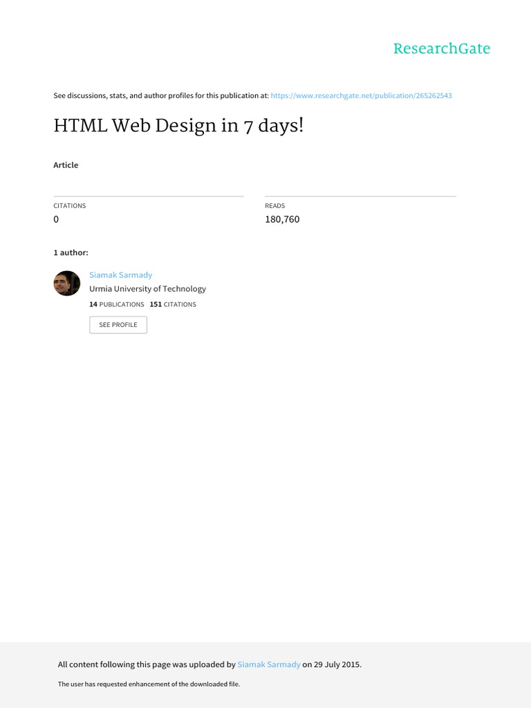 HTML Web Design in 7 Days PDF | PDF | Html Element | Hyperlink