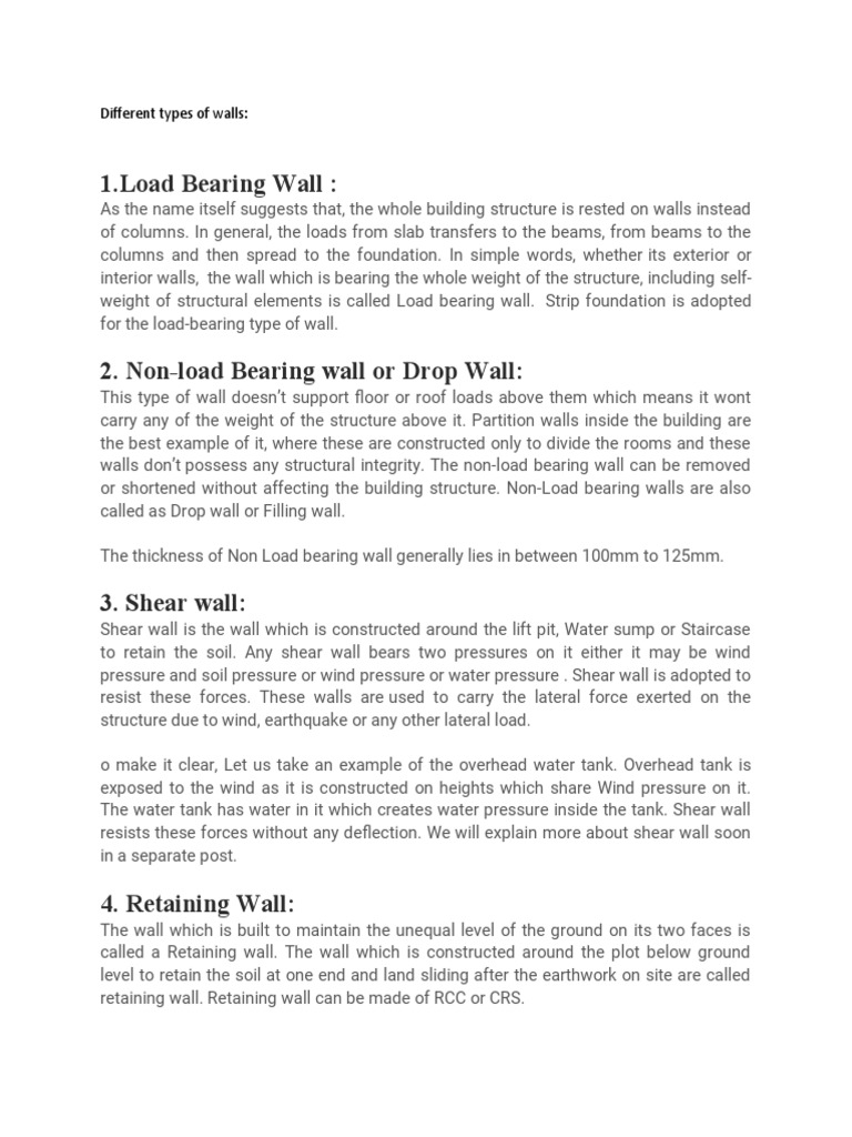 Types of Structural - Non Structural Walls | PDF | Wall | Masonry