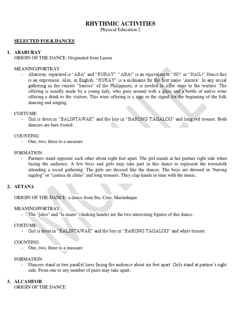 Rhythmic Activities Selected Folk Dances 1 Abaruray Pdf Clothing