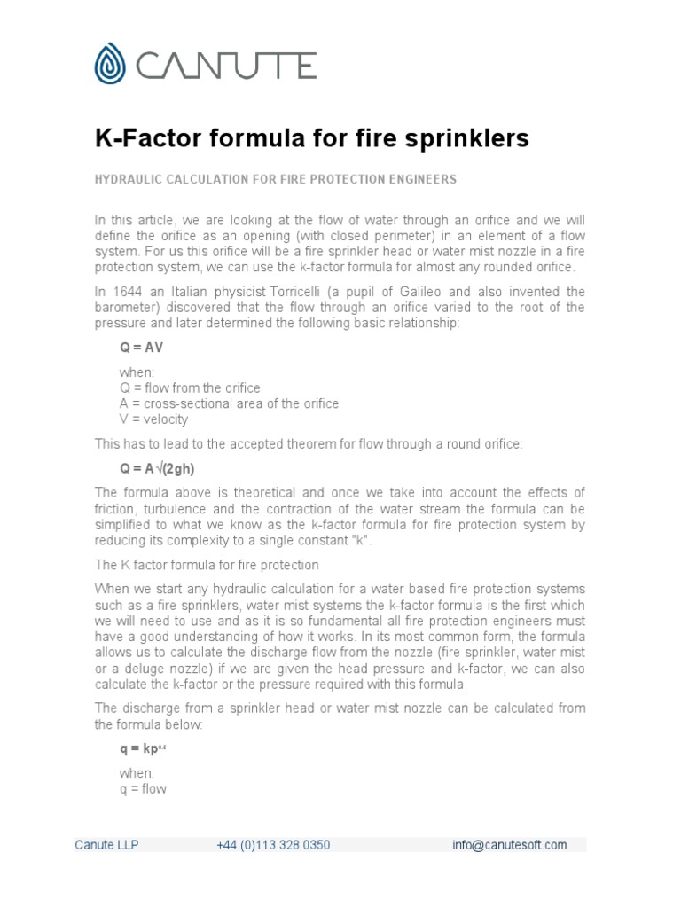 Canute - K Factor Formula | Download Free PDF | Fire Sprinkler System ...