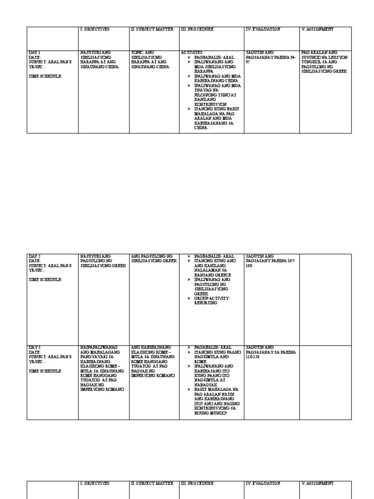 Lesson Plan in Aral Pan | PDF