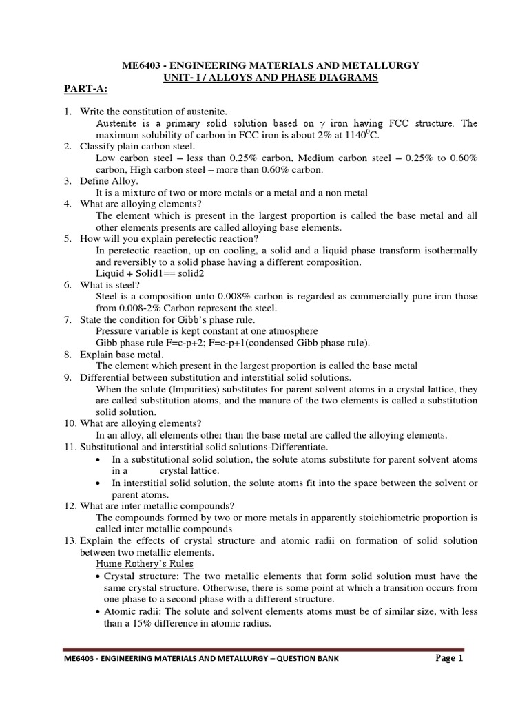 Me6403 - Emm Question Bank | Download Free PDF | Heat Treating | Alloy