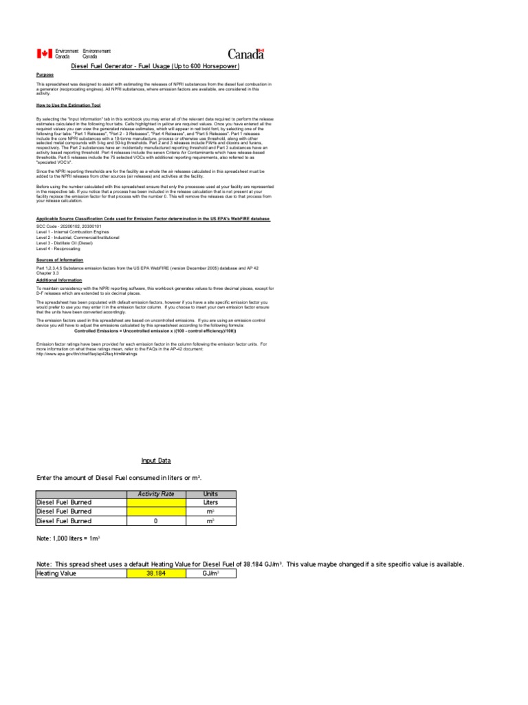 Diesel Fuel Generator - Fuel Usage (Up To 600 Horsepower) | PDF ...