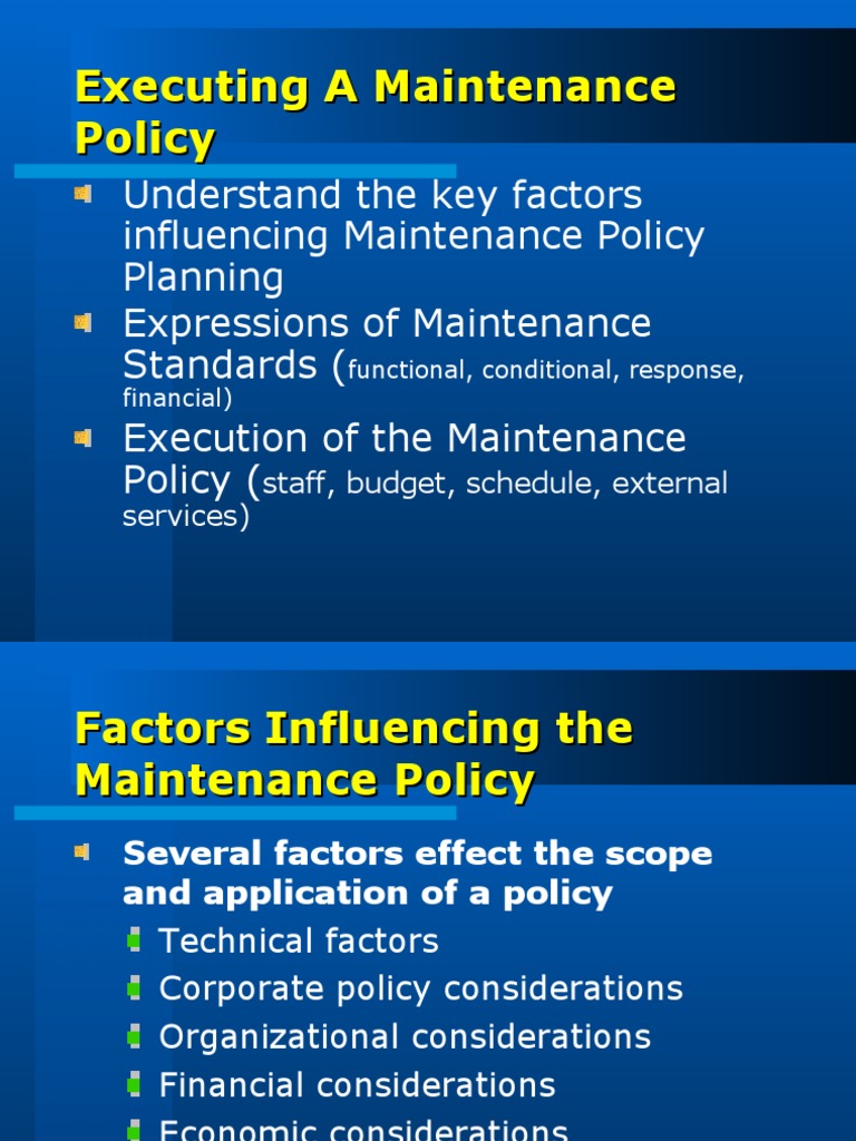 Executing A Maintenance Policy | Download Free PDF | Landlord | Inflation