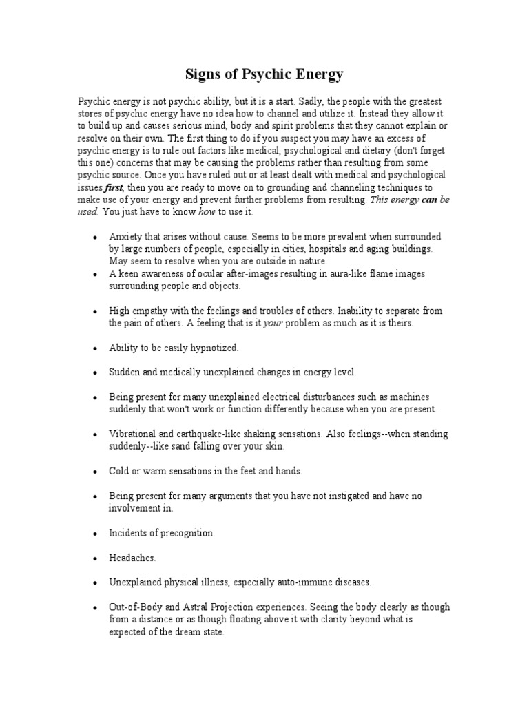 Signs of Psychic Energy | PDF | Psychic | Witchcraft