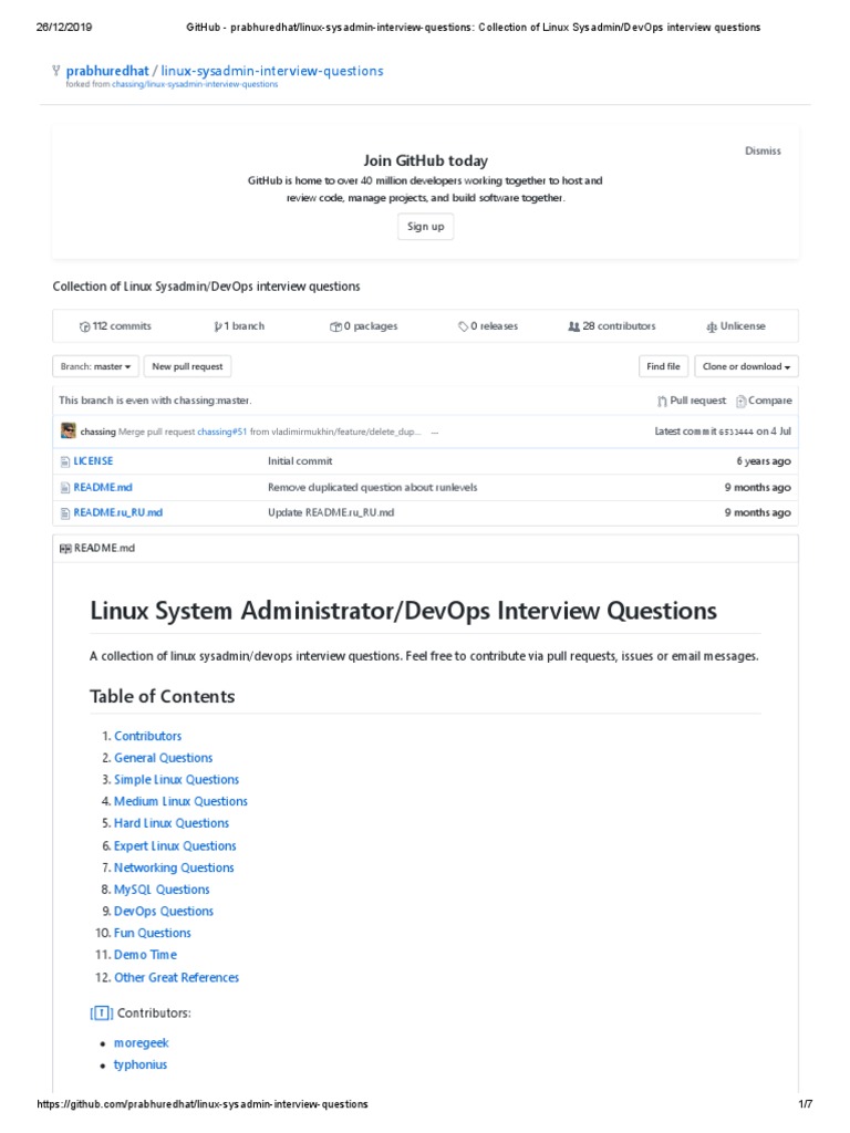 GitHub - Prabhuredhat - Linux-Sysadmin-Interview-Questions - Collection of Linux Sysadmin ...
