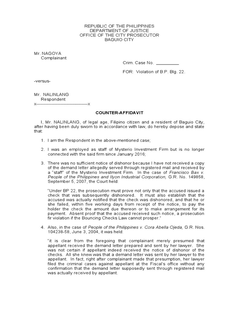 Counter-Affidavit: People of The Philippines and Ilyon Industrial ...