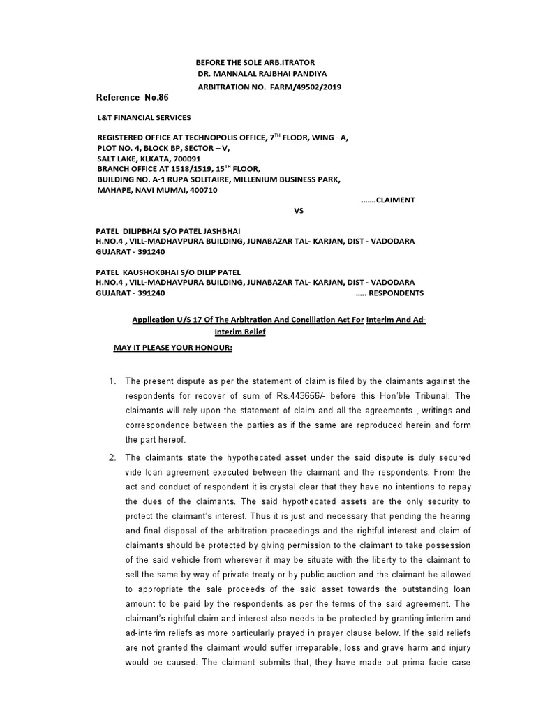 Application for Interim and Ad-Interim Relief in Two Separate Loan ...