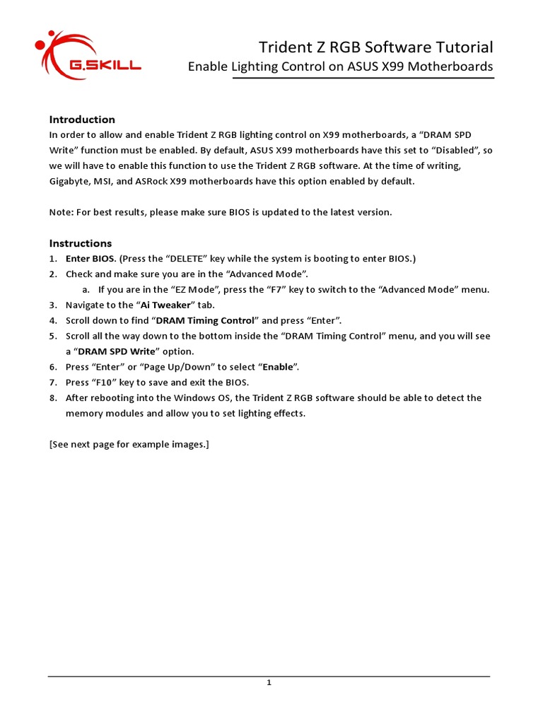 Trident Z RGB Software Tutorial: Enable Lighting Control On ASUS X99 ...