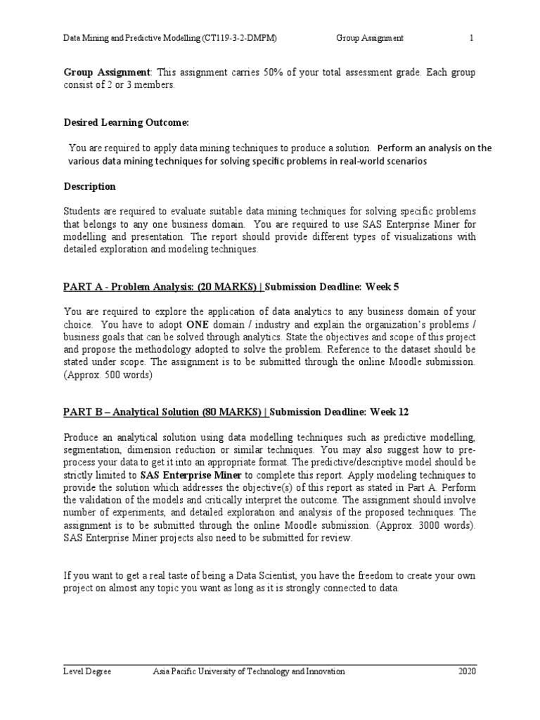 DMPM VD1 Assignment Question and Marking Criteria | PDF | Analytics | Data Mining