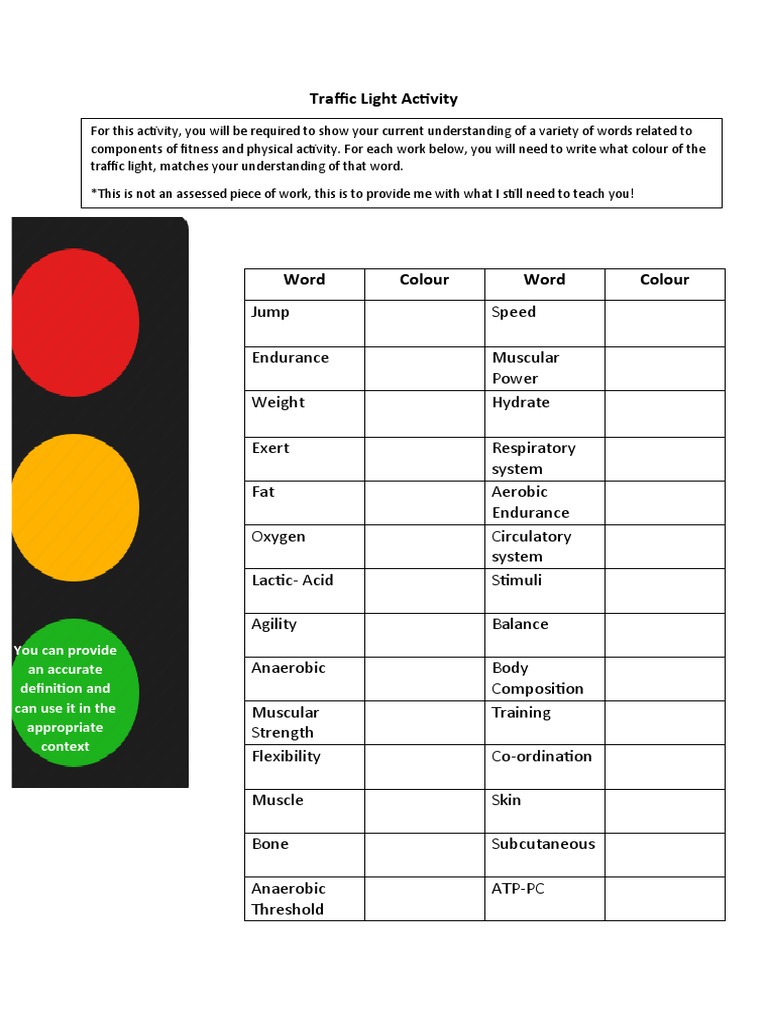 Traffic Light Activity | PDF | Muscle | Physical Fitness