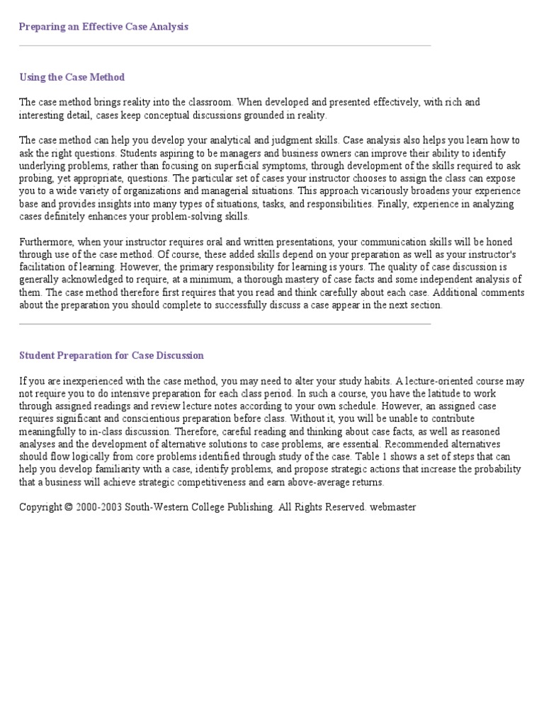 Preparing An Effective Case Analysis | PDF | Goal | Analysis