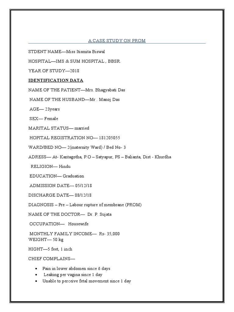 Case Study On PROM | PDF | Childbirth | Preterm Birth