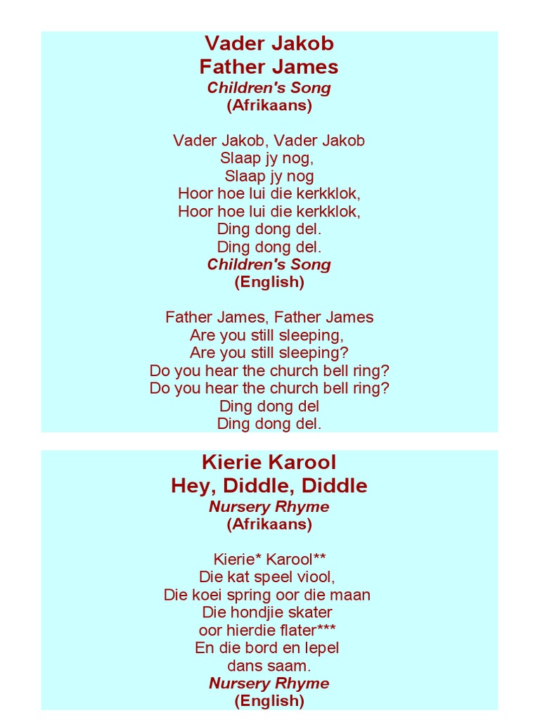 Vader Jakob Father James: Children's Song | PDF | Children's Songs ...