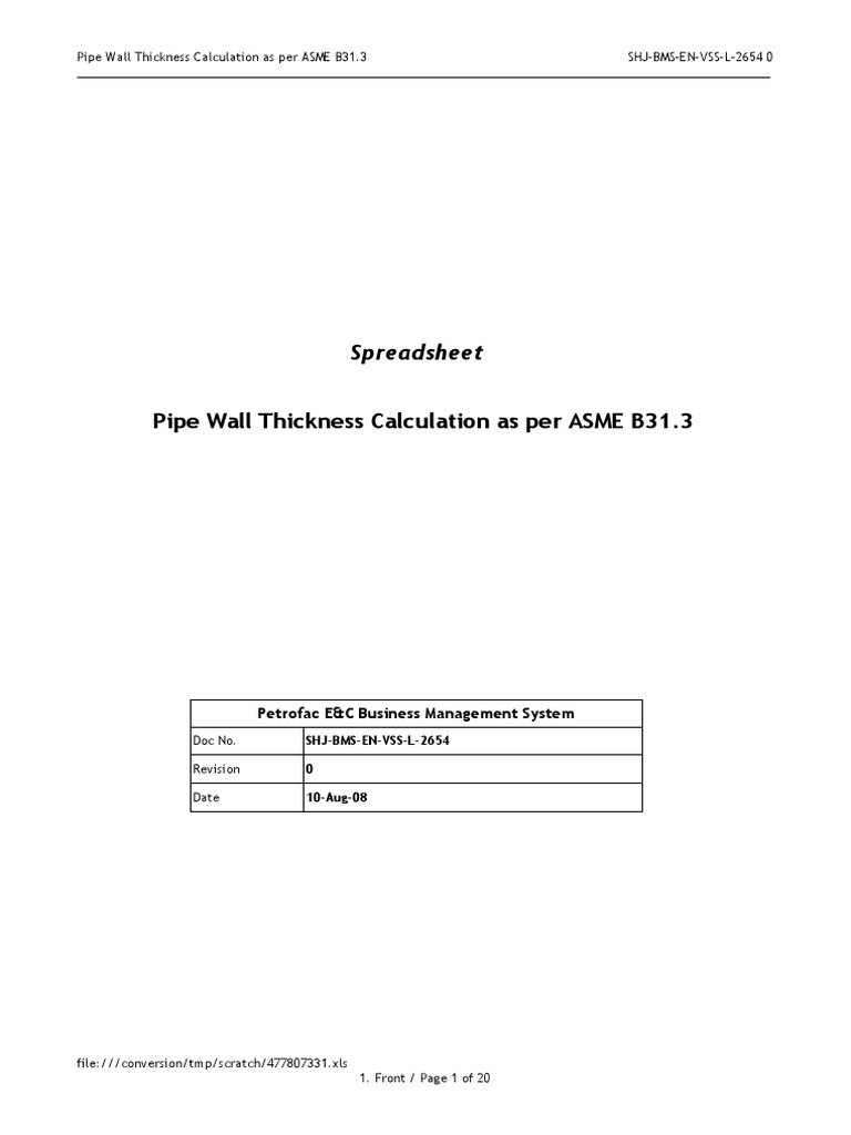 2654 - Pipe Wall Thickness Calculation As Per ASME B31.3 | PDF | Pipe ...