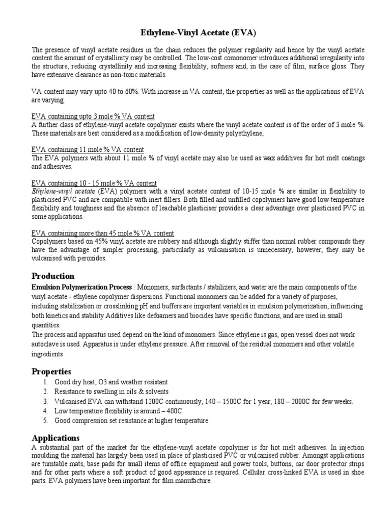 Ethylene-Vinyl Acetate (EVA) Polymers With A Vinyl Acetate Content of ...
