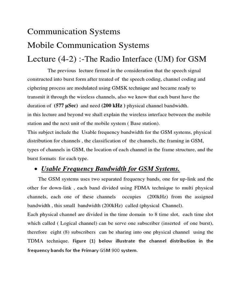 Communication System Lecture 4-2 | PDF | Gsm | Bandwidth (Signal ...
