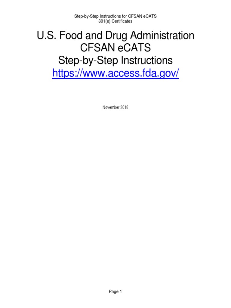 U.S. Food and Drug Administration Cfsan Ecats Step-by-Step Instructions ...