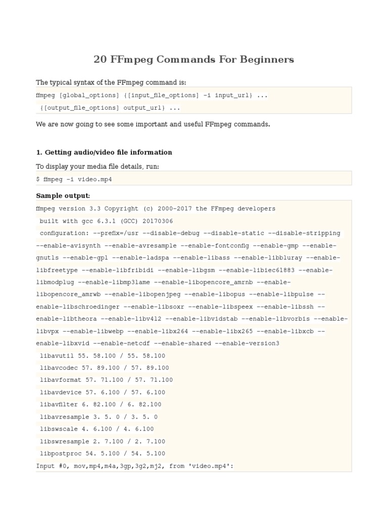 20 Ffmpeg Commands For Beginners: 1. Getting Audio/Video File Information | PDF | Video ...