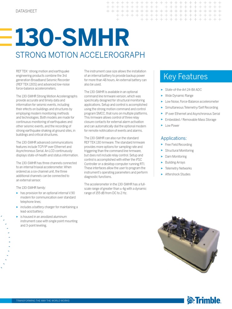 130-SMHR: Strong Motion Accelerograph | PDF | Accelerometer | Flash Memory