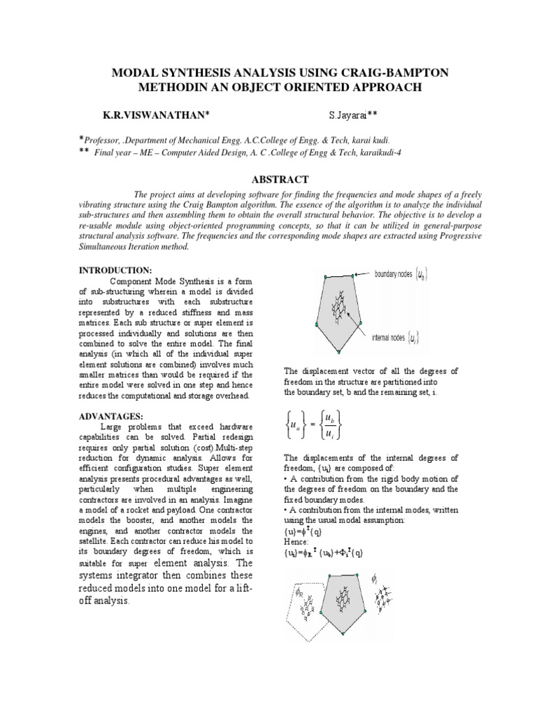 Modal Synthesis Analysis Using Craig Bampton Methodin An Object Oriented Approach Pdf Matrix