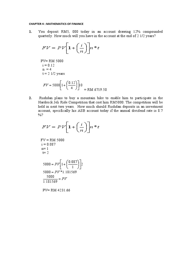 T N N I PV FV: Chapter 4: Mathematics of Finance | PDF