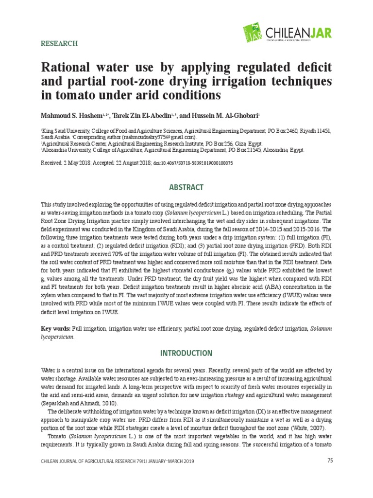 Rational Water Use by Applying Regulated Deficit and Partial Root-Zone ...
