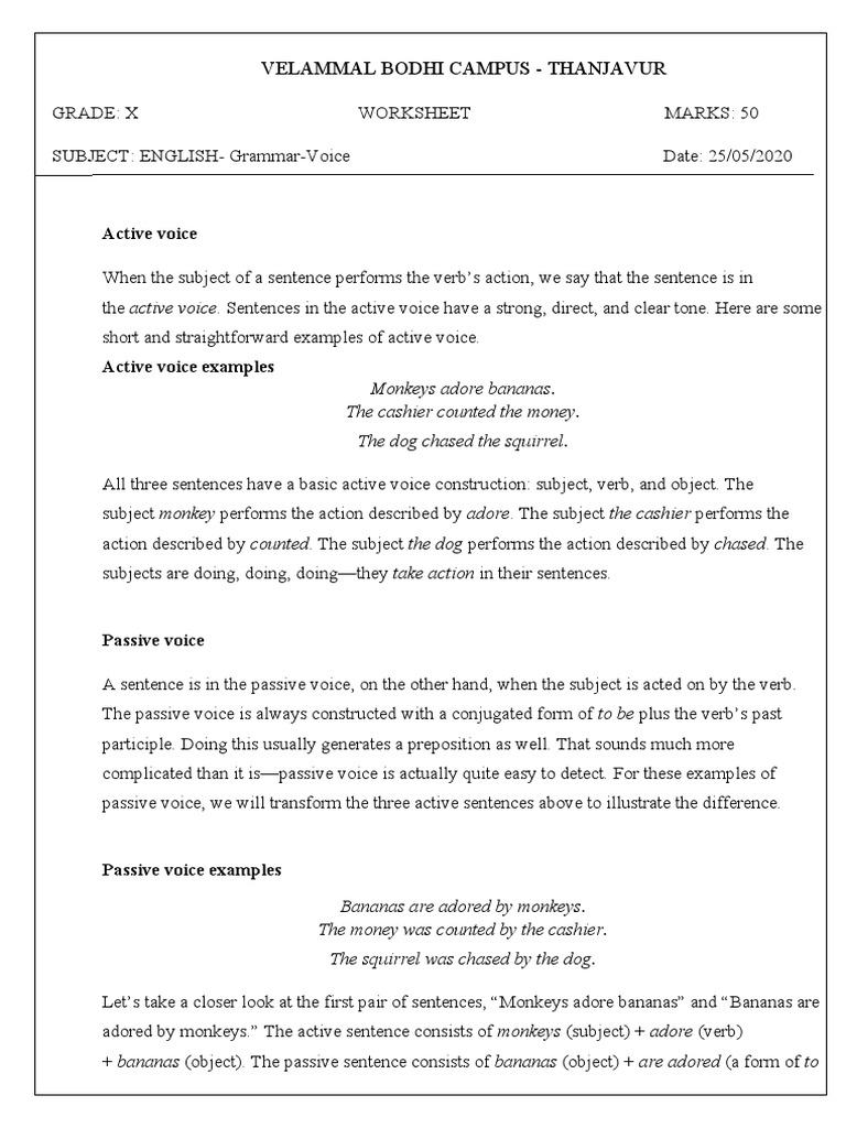 Active and Passive Voice Worksheet | PDF | Verb | Subject (Grammar)