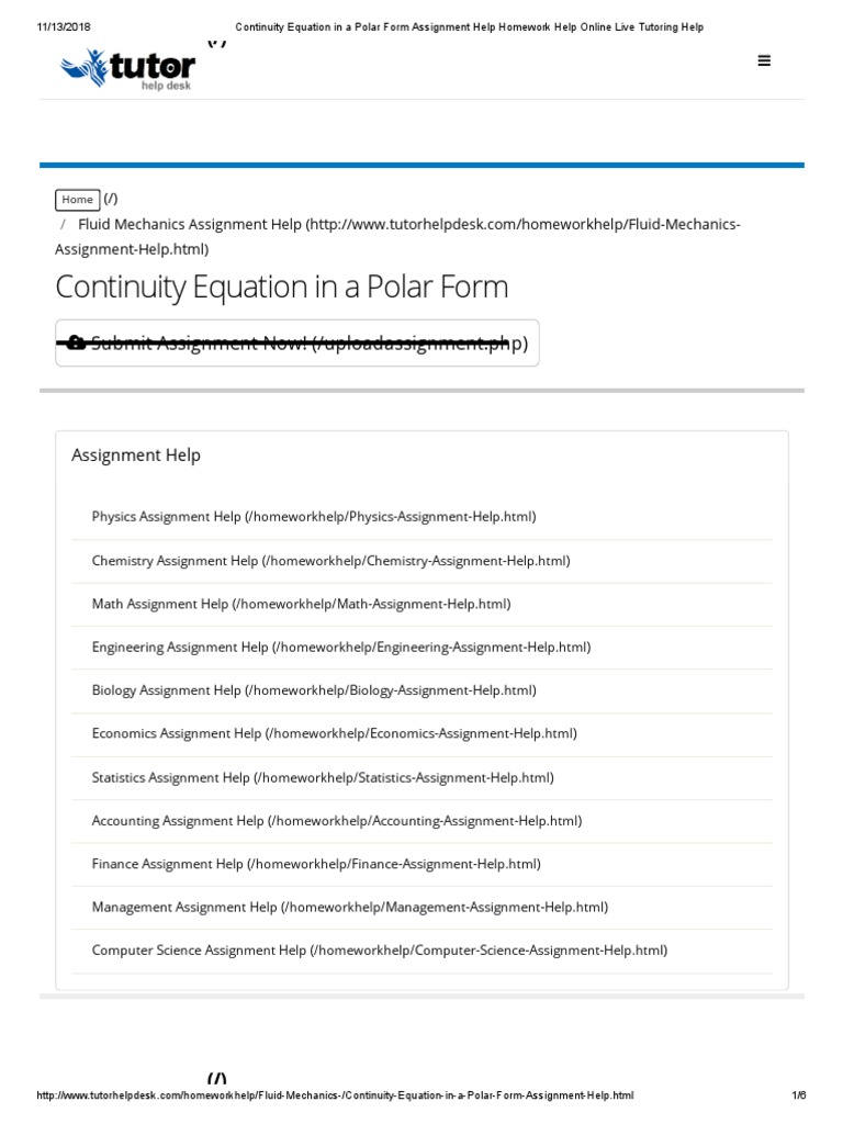 Continuity Equation in A Polar Form Fluid Dynamics | PDF | Mechanical ...