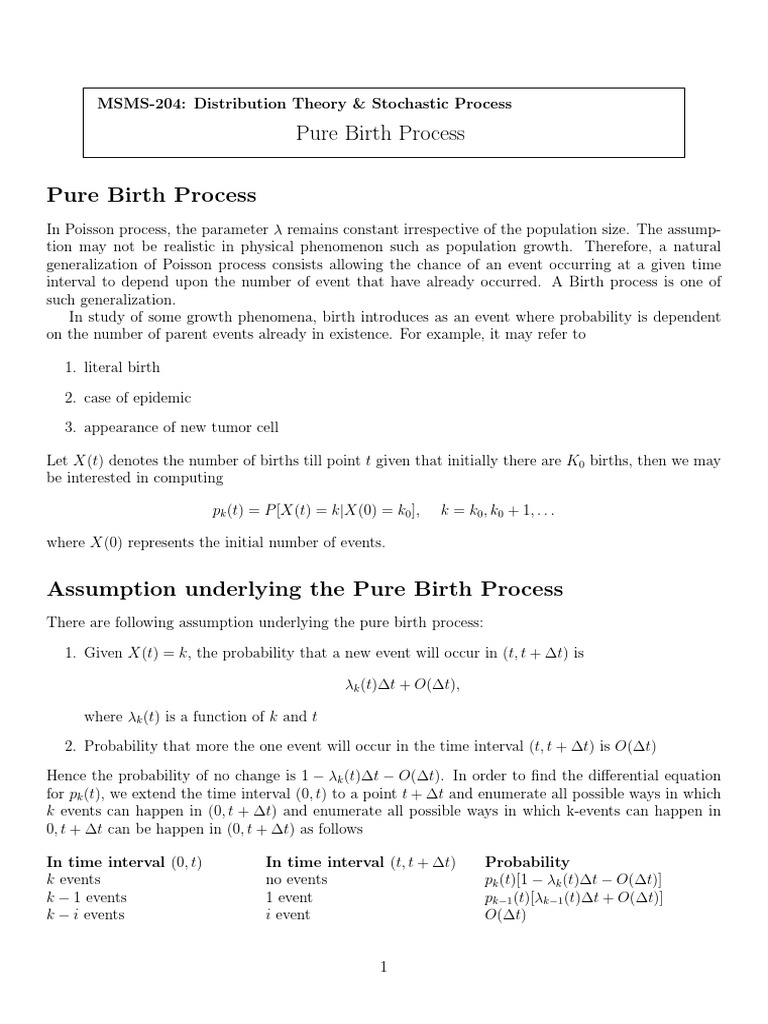 MSMS-204: Pure Birth Process Theory | PDF | Equations | Mathematical ...
