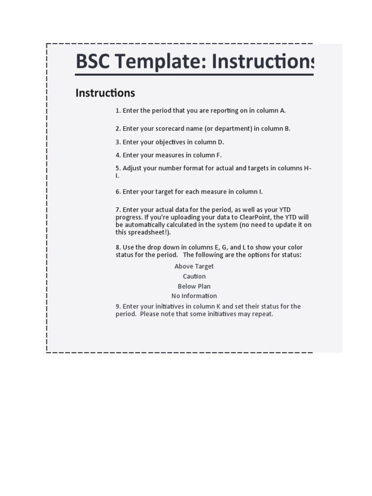 Balanced Scorecard Excel Template | PDF | Microsoft Excel | Computing