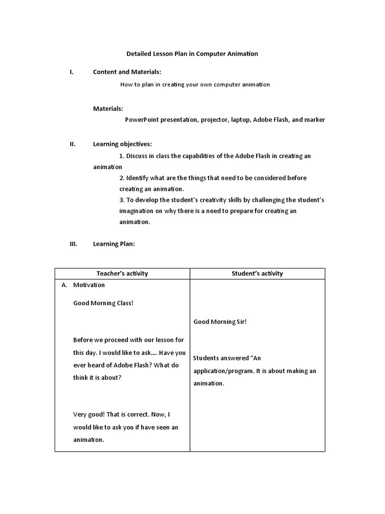 Detailed Lesson Plan in Computer Animation | PDF | Adobe Flash ...