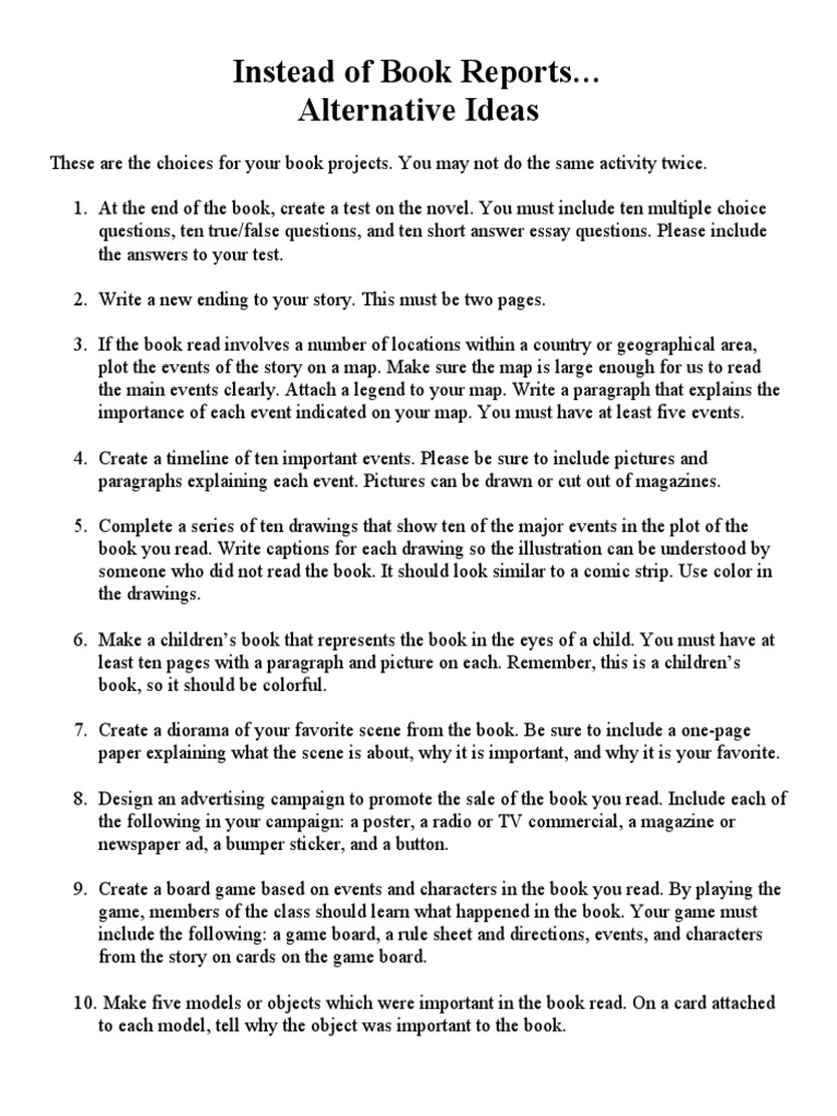Instead of Book Reports... Alternative Ideas | Download Free PDF ...