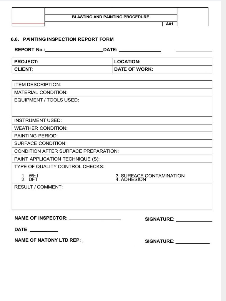 Painting Inspection Report Form Summary | PDF
