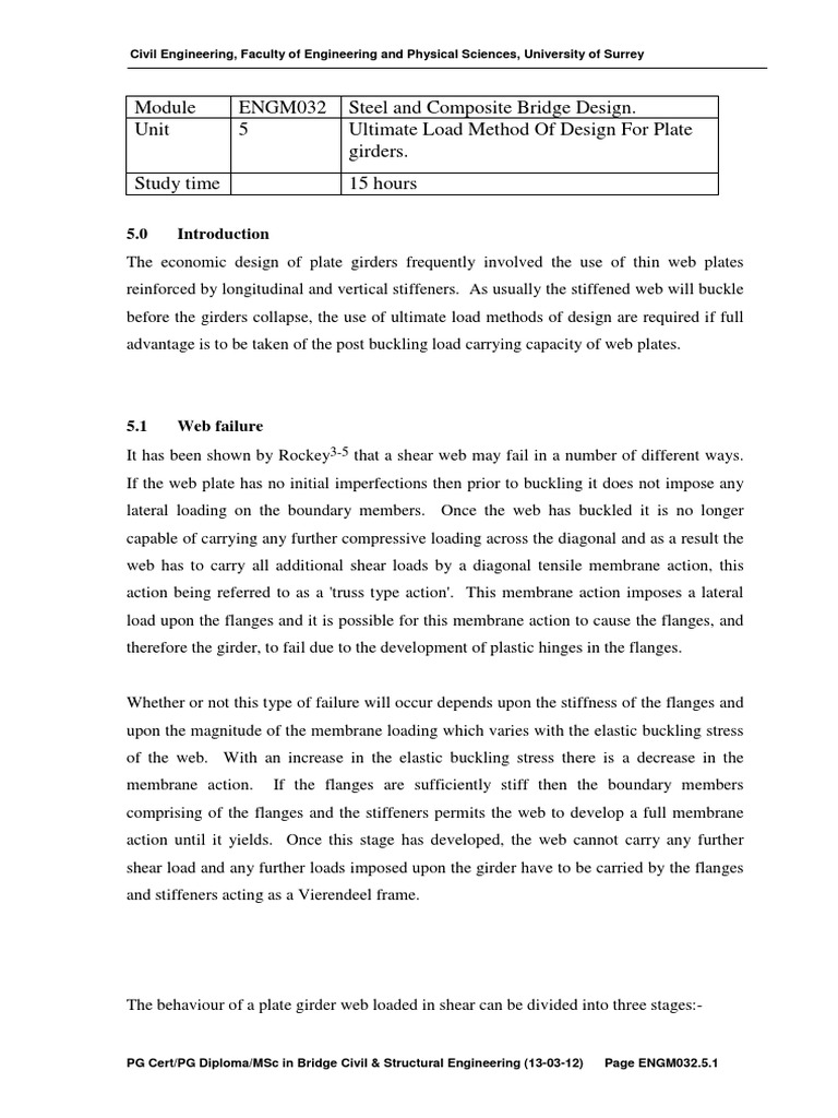 ENGM032 Steel and Composite Bridge Design. Unit 5 Ultimate Load Method ...