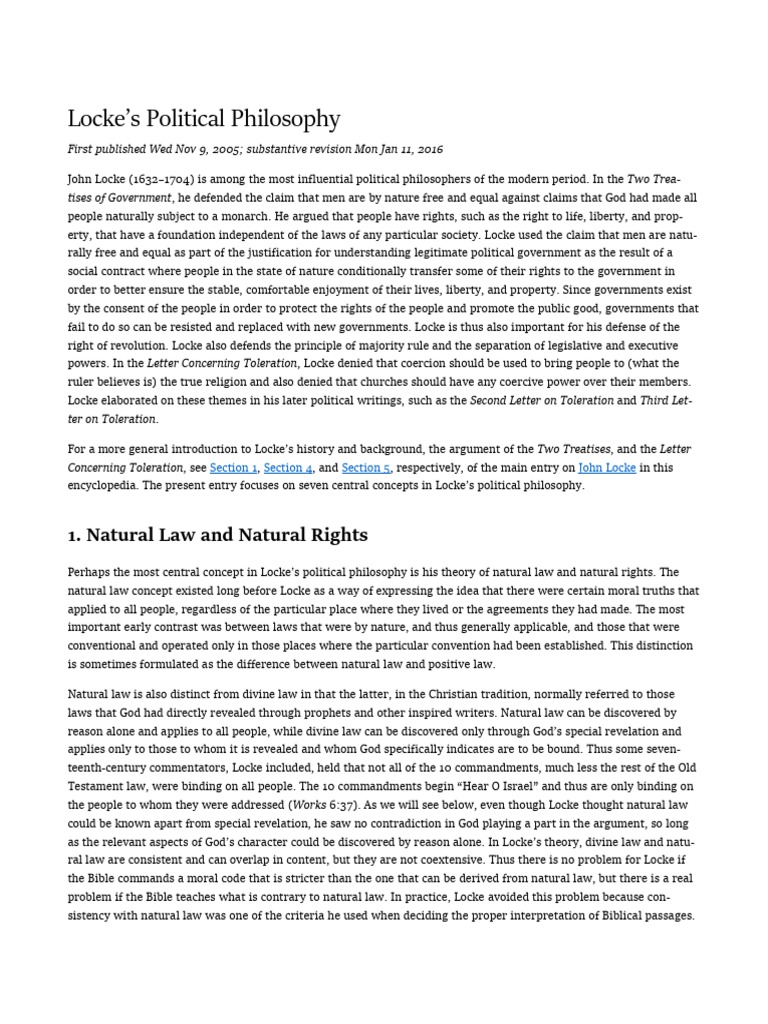 Locke's Political Philosophy (Stanford Encyclopedia of Philosop | PDF ...
