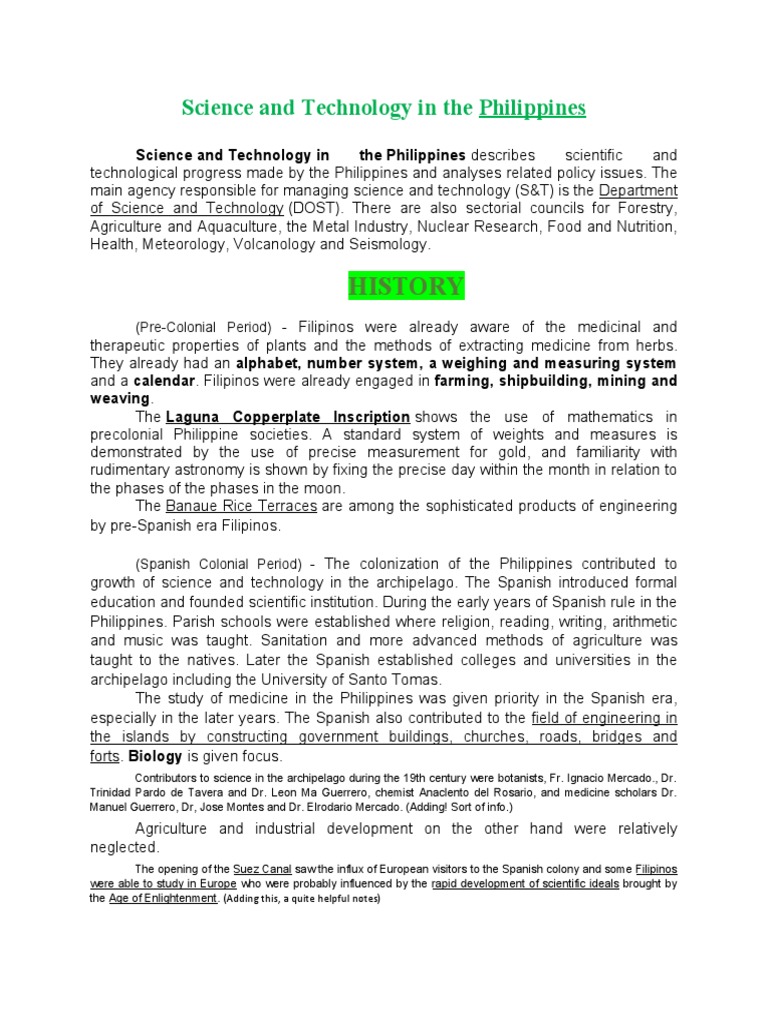 History: Science and Technology in The Philippines | PDF | Philippines ...
