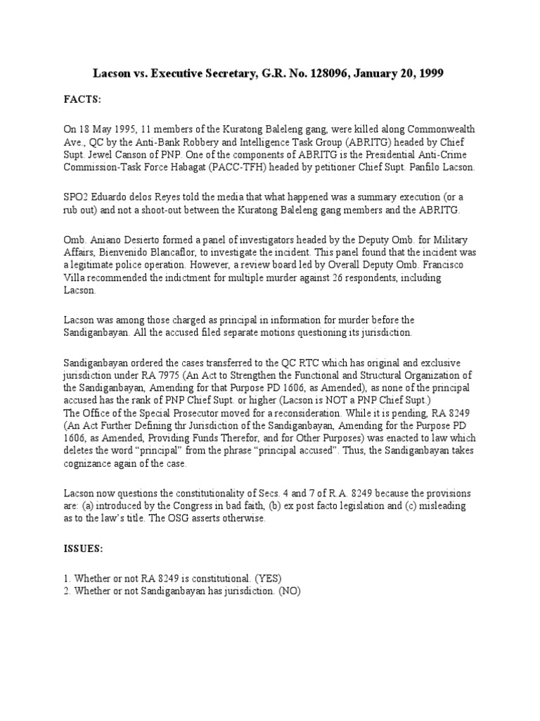 Lacson Vs Exec Sec | PDF | Ex Post Facto Law | Crime & Violence